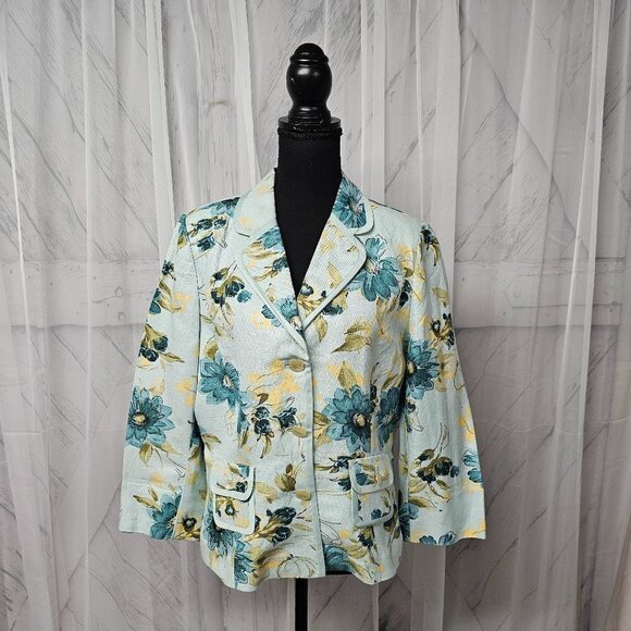 Emma James | Jackets & Coats | Emma James Mint Green Teal Floral Linen ...